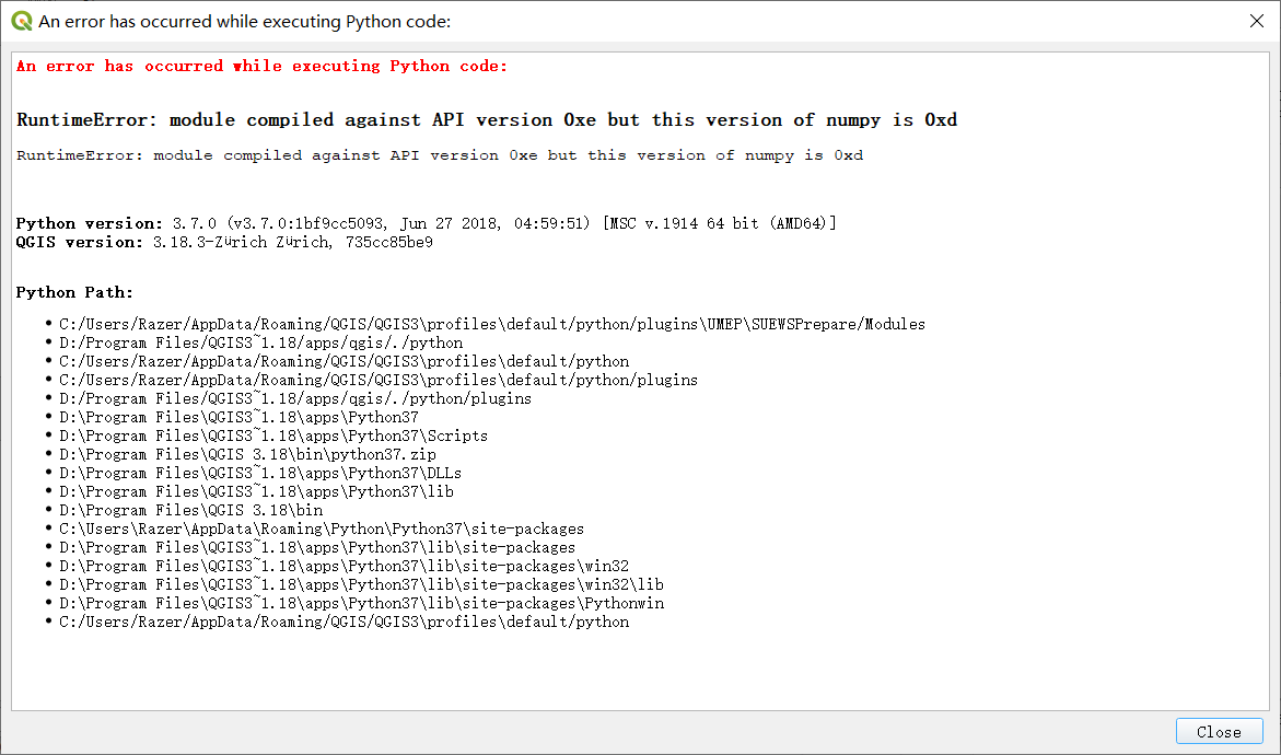 Module Compiled Against Api Version 0xe But This Version Of Numpy Is 0xd · Issue 288 · Umep Dev