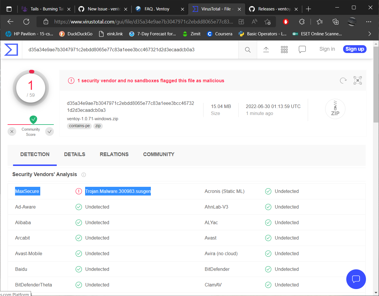 [issue]: virustotal detects virus · Issue #1703 · ventoy/Ventoy · GitHub