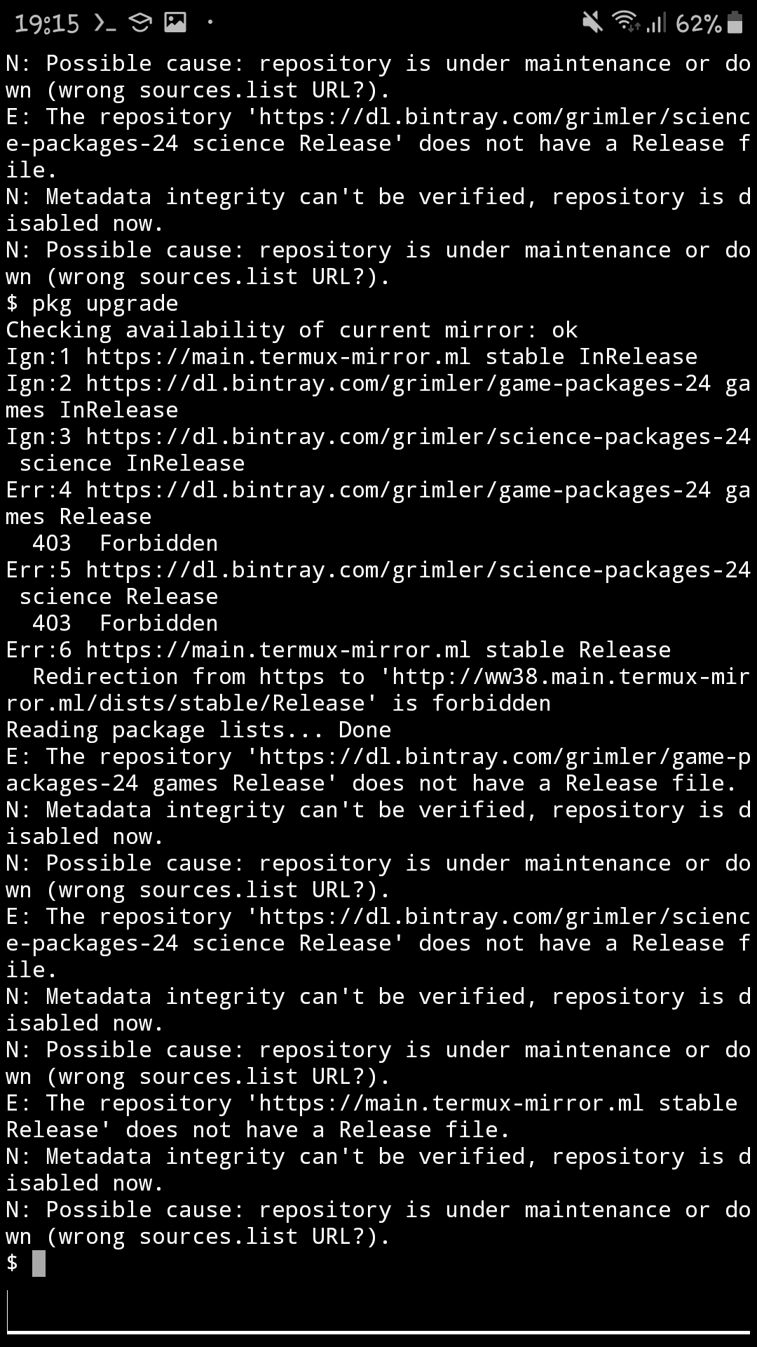 [BUG] Termux getting many errors in apt update/upgrade · Issue #2143 · termux/termux-app · GitHub