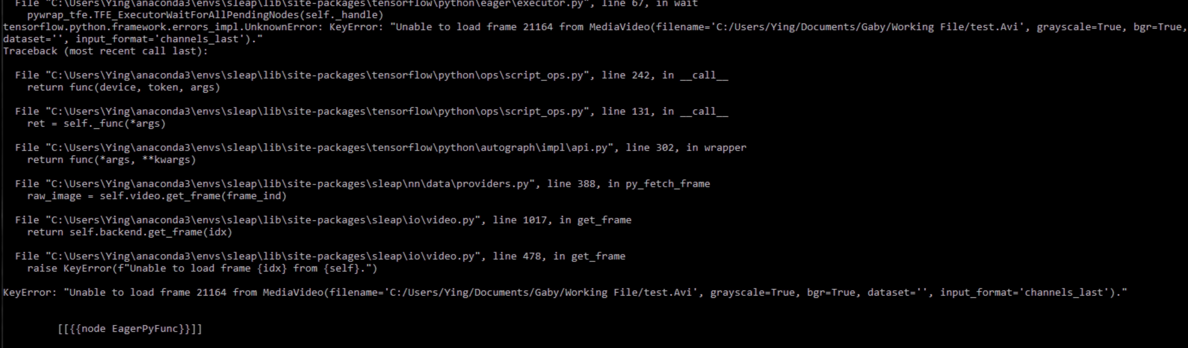 Video Frame Loading Error · Issue 566 · Talmolab Sleap · Github