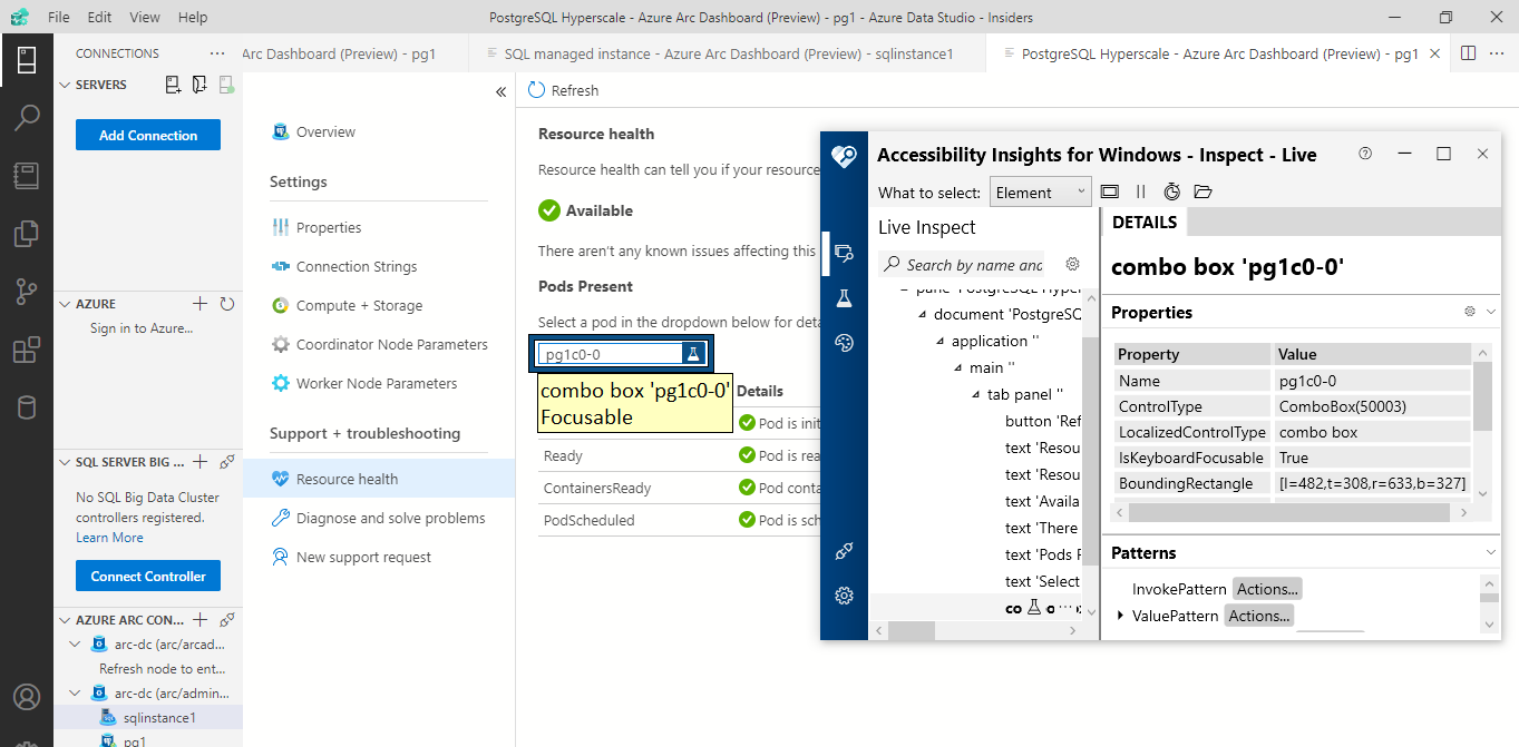 A11y_AzureDataStudioAAE_PG1_Resource Health_DeveloperTool: No name property is provided for the ...