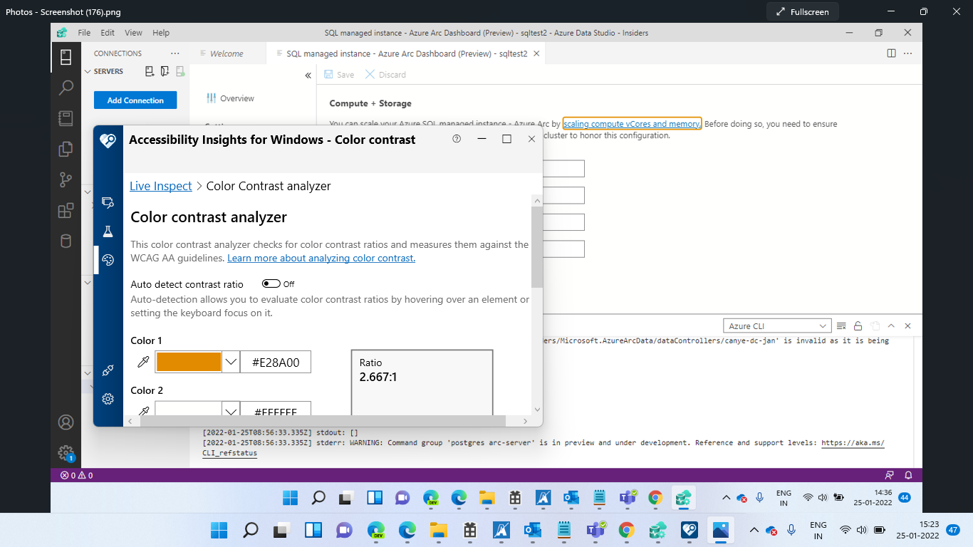 A11y_AzureDataStudioAAE_Sql Instance 1_Compute + Storage_ColorContrast: Color contrast ratio of ...