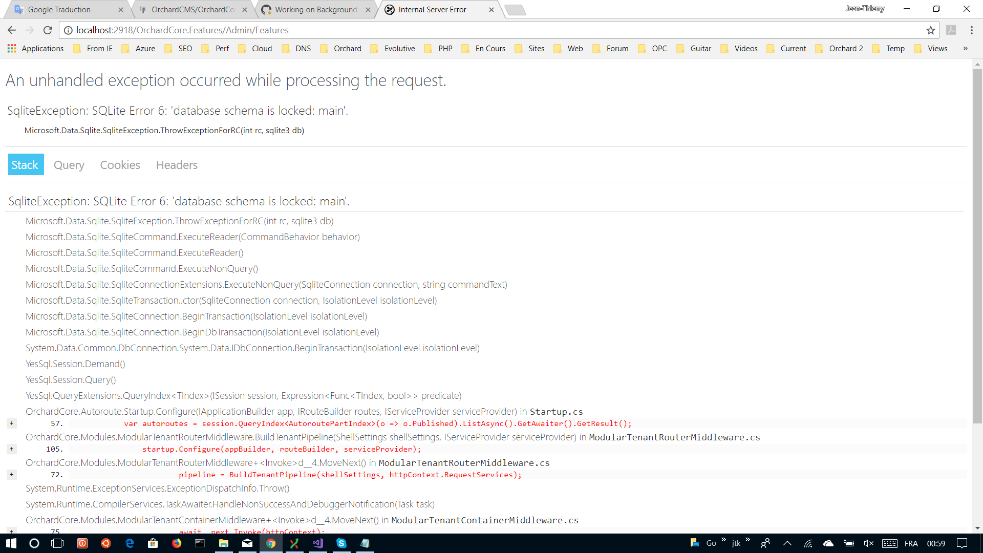 SqLite database schema is locked · Issue #1414 · OrchardCMS/OrchardCore · GitHub