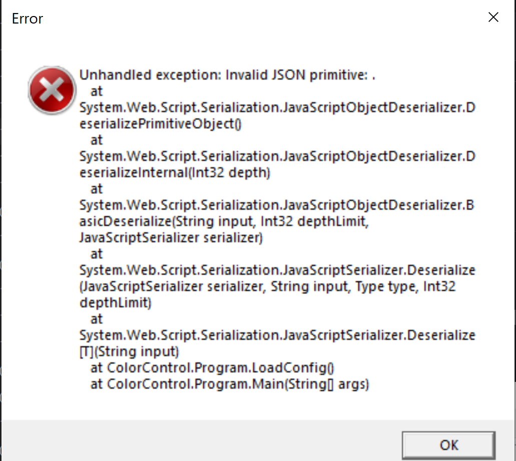 Json Error · Issue #32 · Maassoft/ColorControl · GitHub