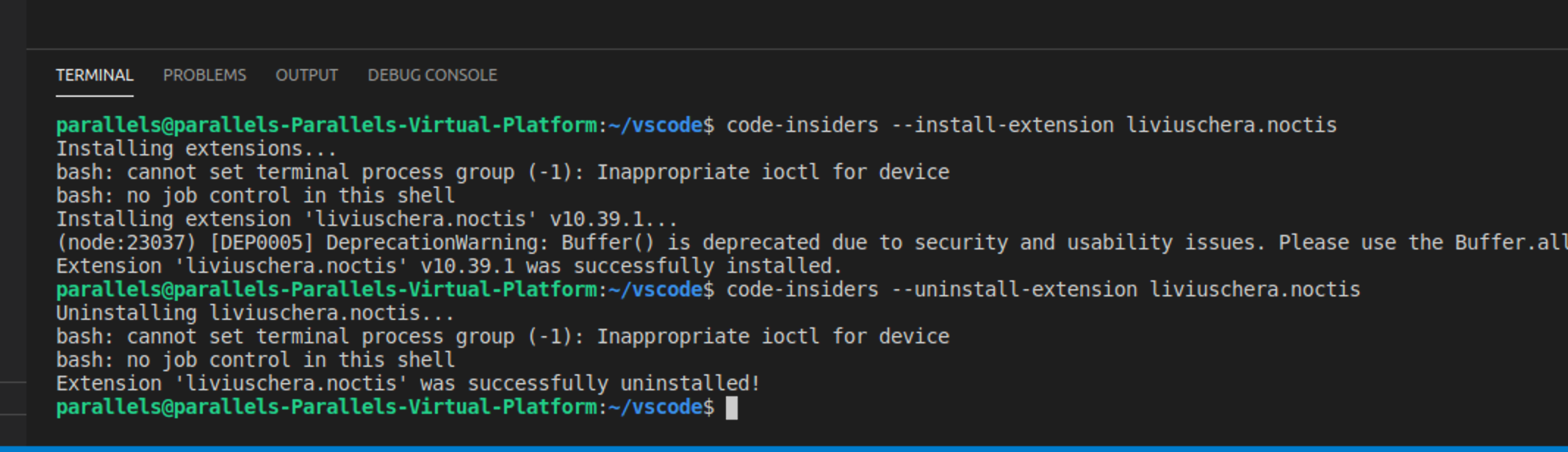 uninstalling extension via cli doesn't update extension editor actions ...