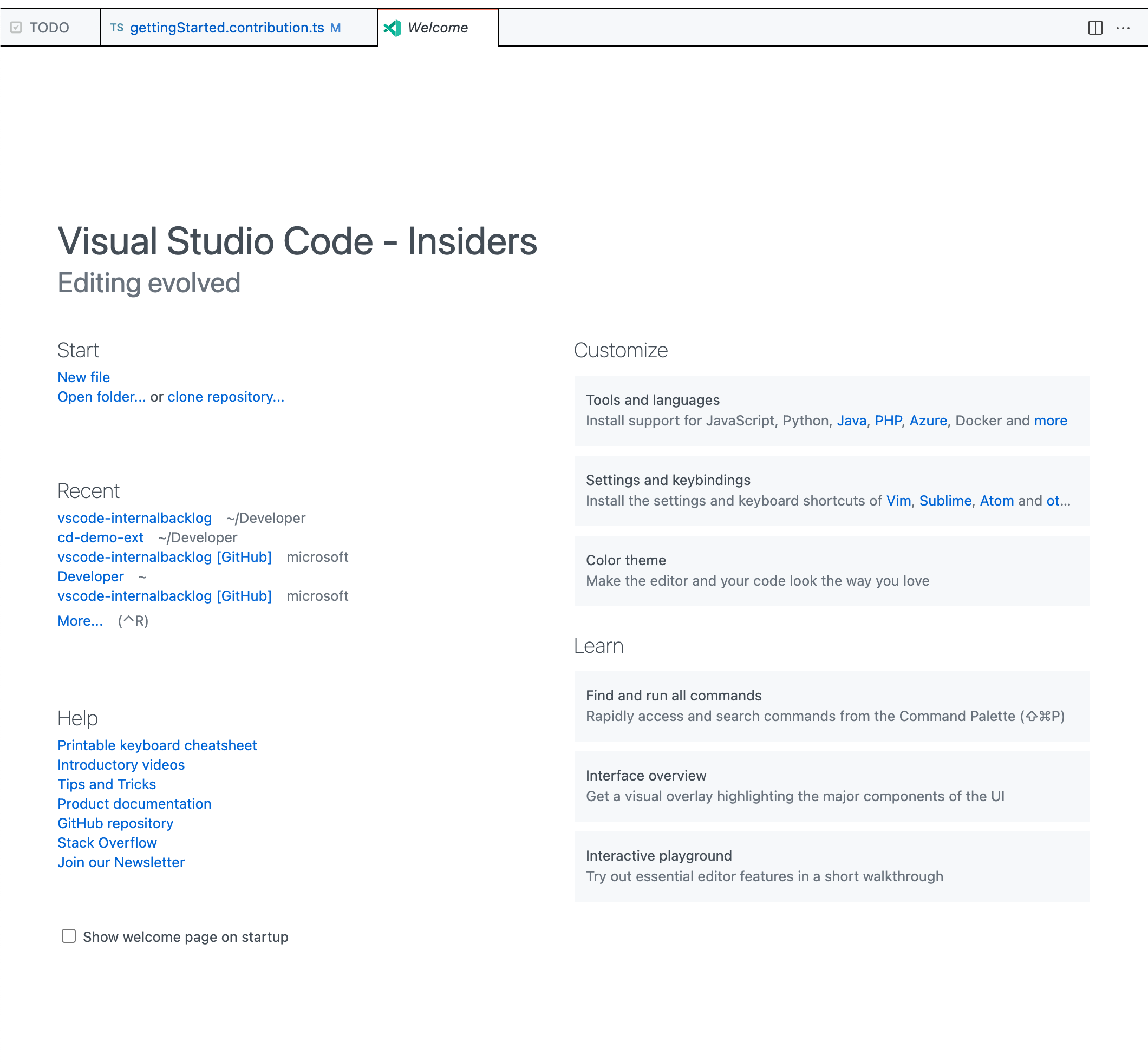 Welcome page not loading · Issue #124386 · microsoft/vscode · GitHub