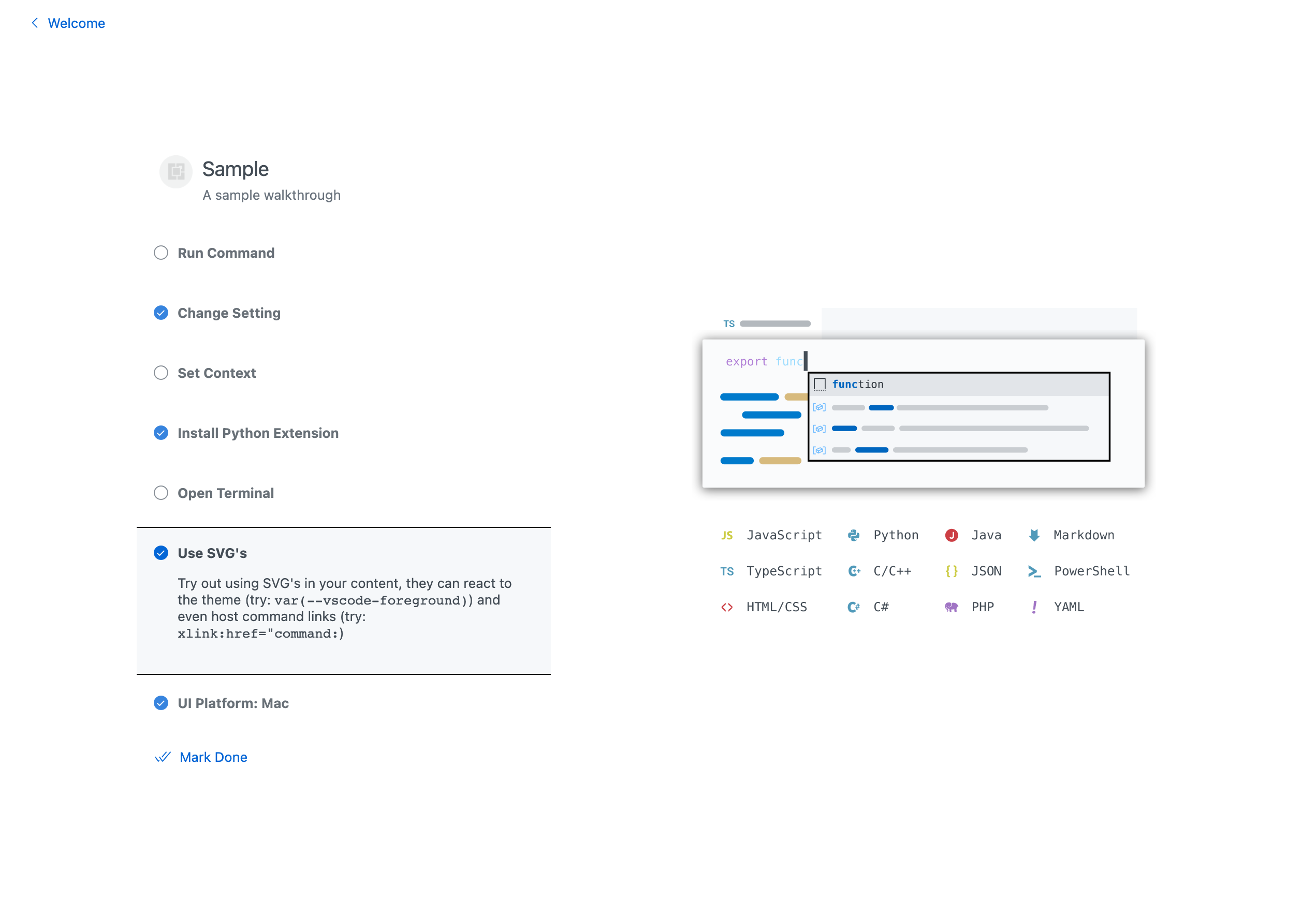 Allow extension walkthroughs to use themed SVGs · Issue #130153 · microsoft/vscode · GitHub