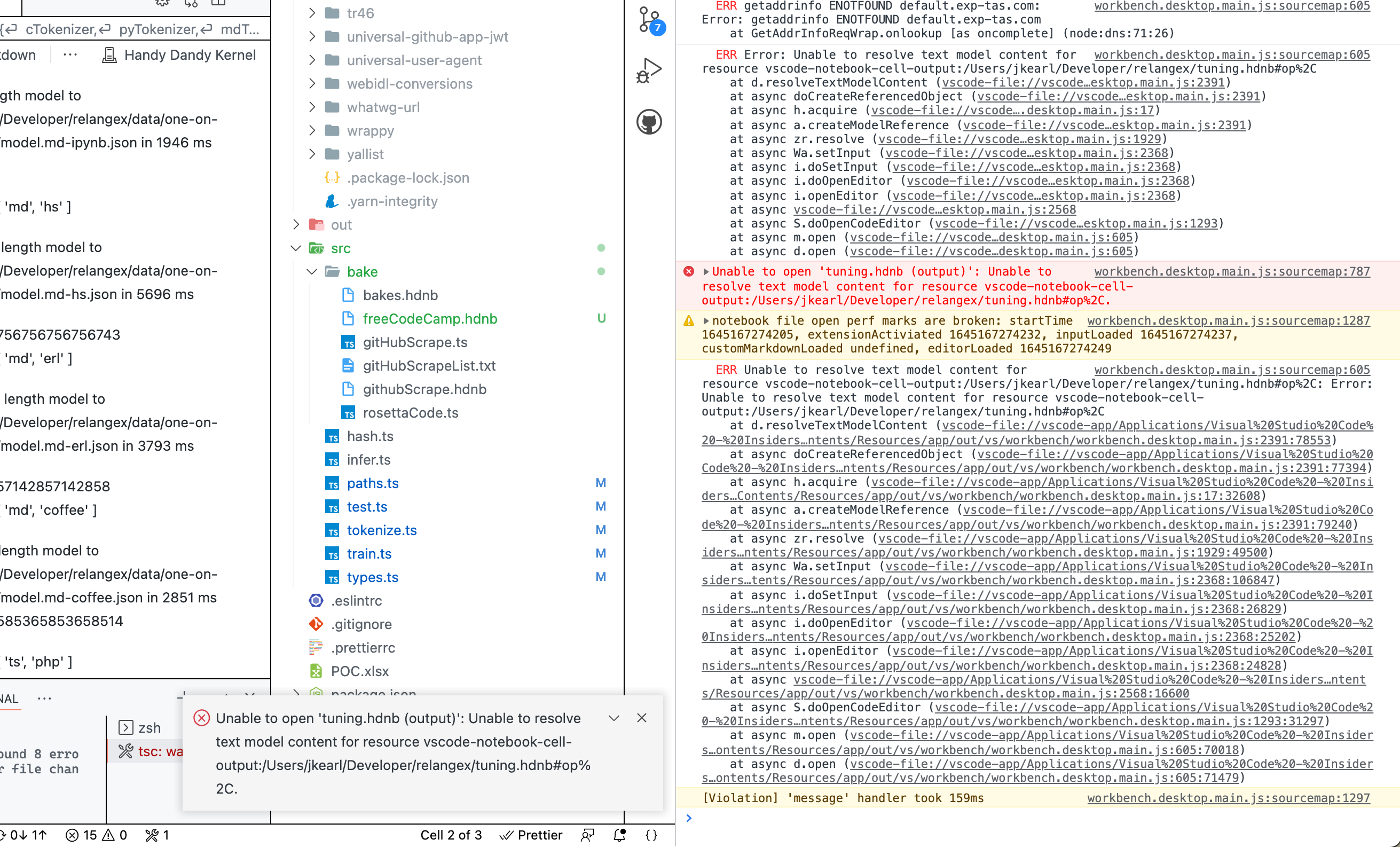 Unable to resolve content when attempting to open cell with 500 ...