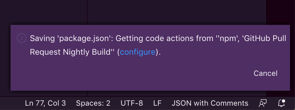 Save action for this extension (nightly) causing saving package.json to hang · Issue #1551 ...