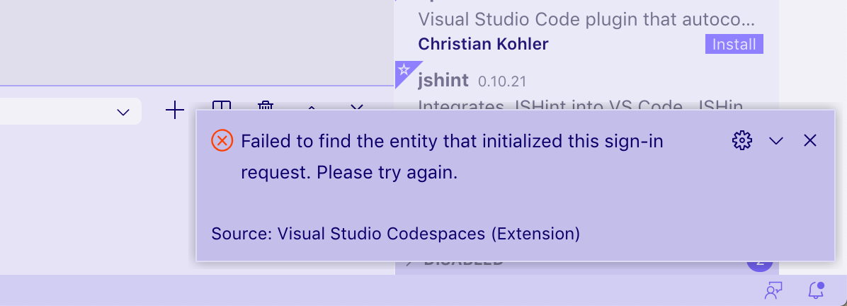 Codespaces: "Failed: Please Try Again" notification should have a button to try again. · Issue ...