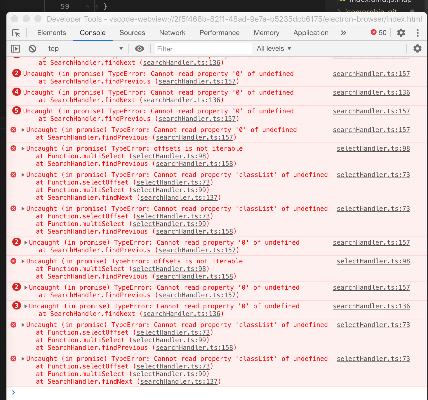 Lots of console errors when moving quickly through find results · Issue ...
