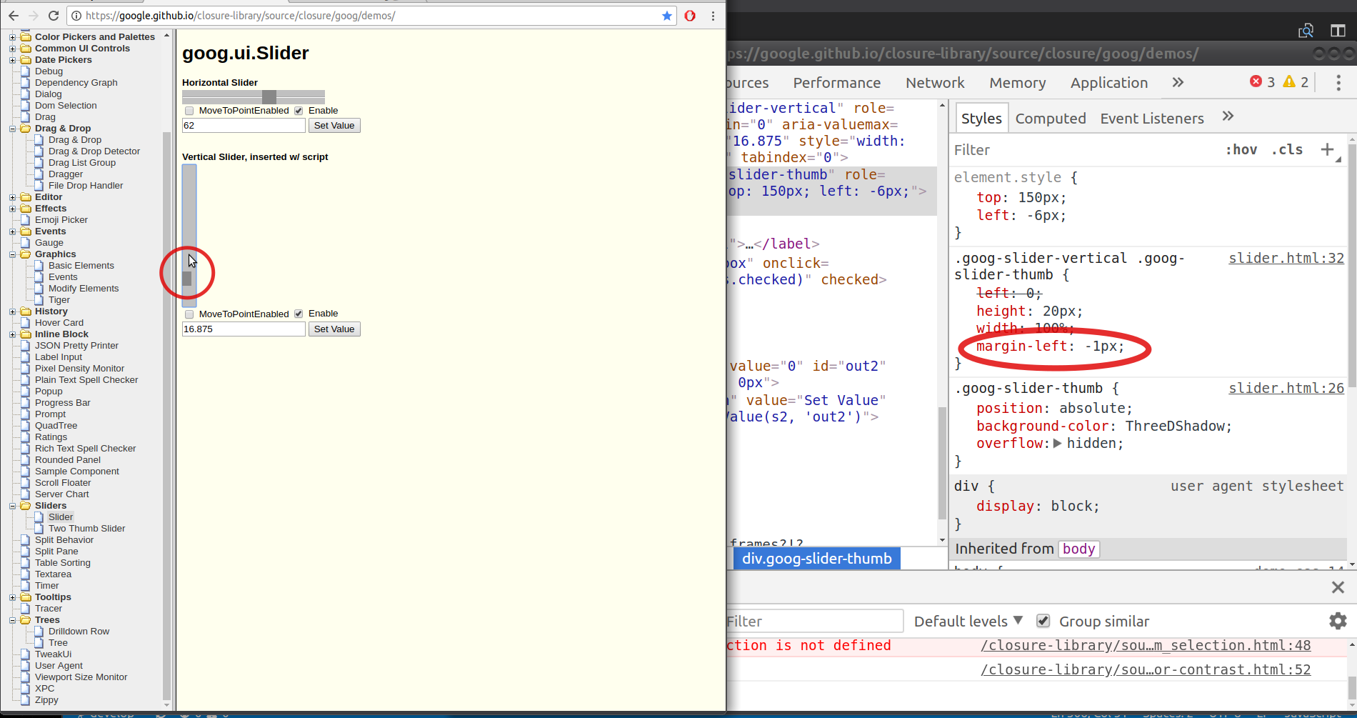 thumb in goog.ui.Slider widget will drift off · Issue #876 · google/closure-library · GitHub