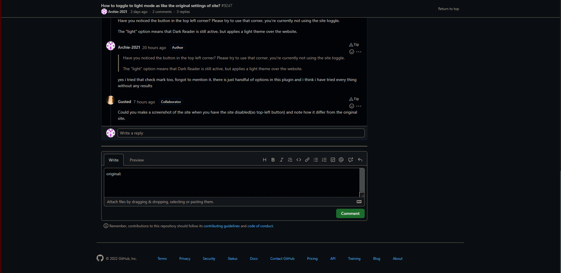 How to toggle to light mode as like the original settings of site? · darkreader darkreader ...