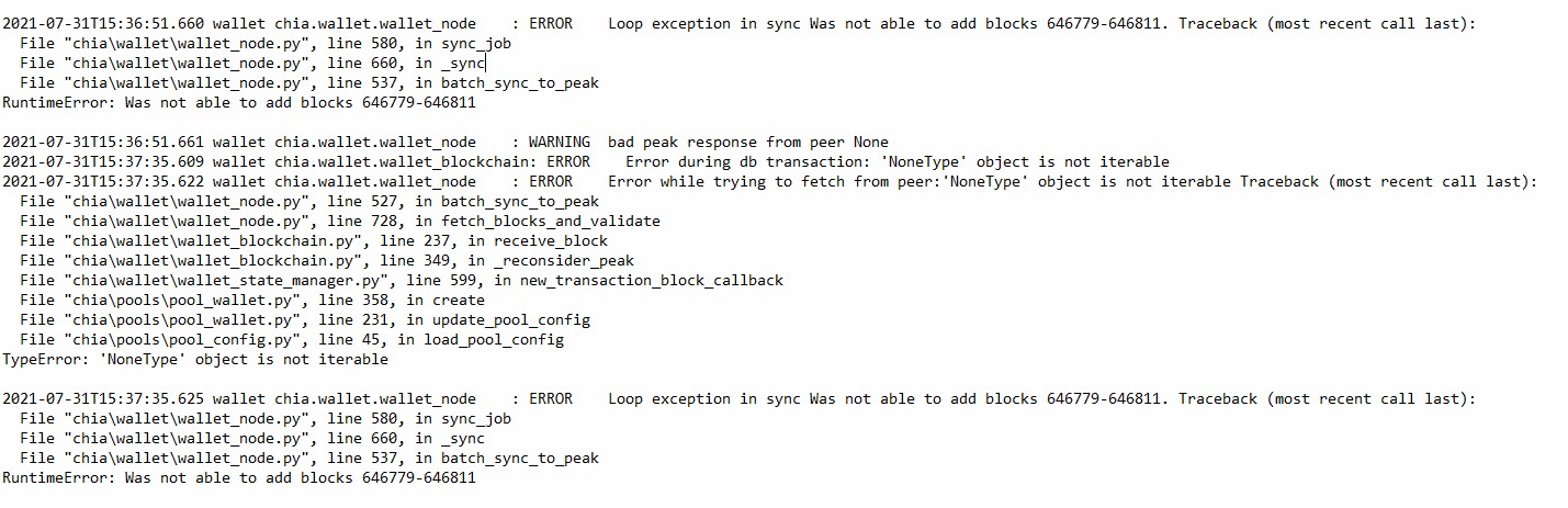 [BUG] wallet chia.wallet.wallet_node : ERROR Loop exception in sync Was not able to add blocks ...