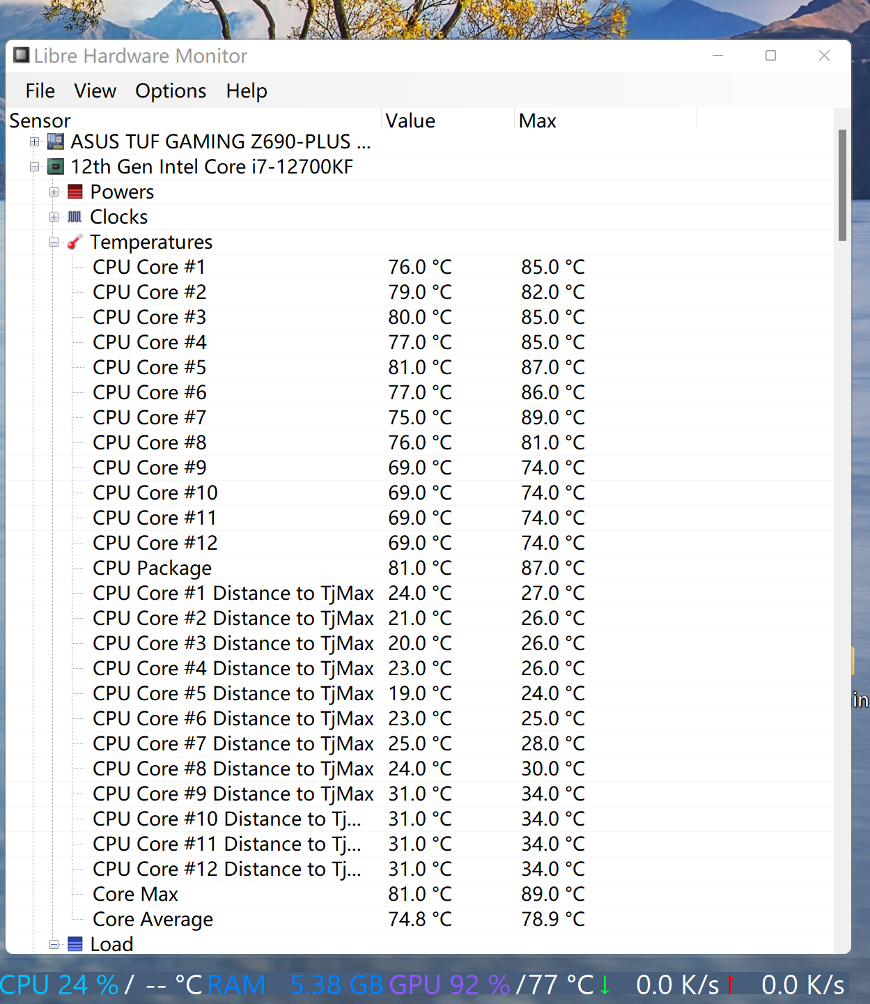  12 CPU Zhongyang219 TrafficMonitor
