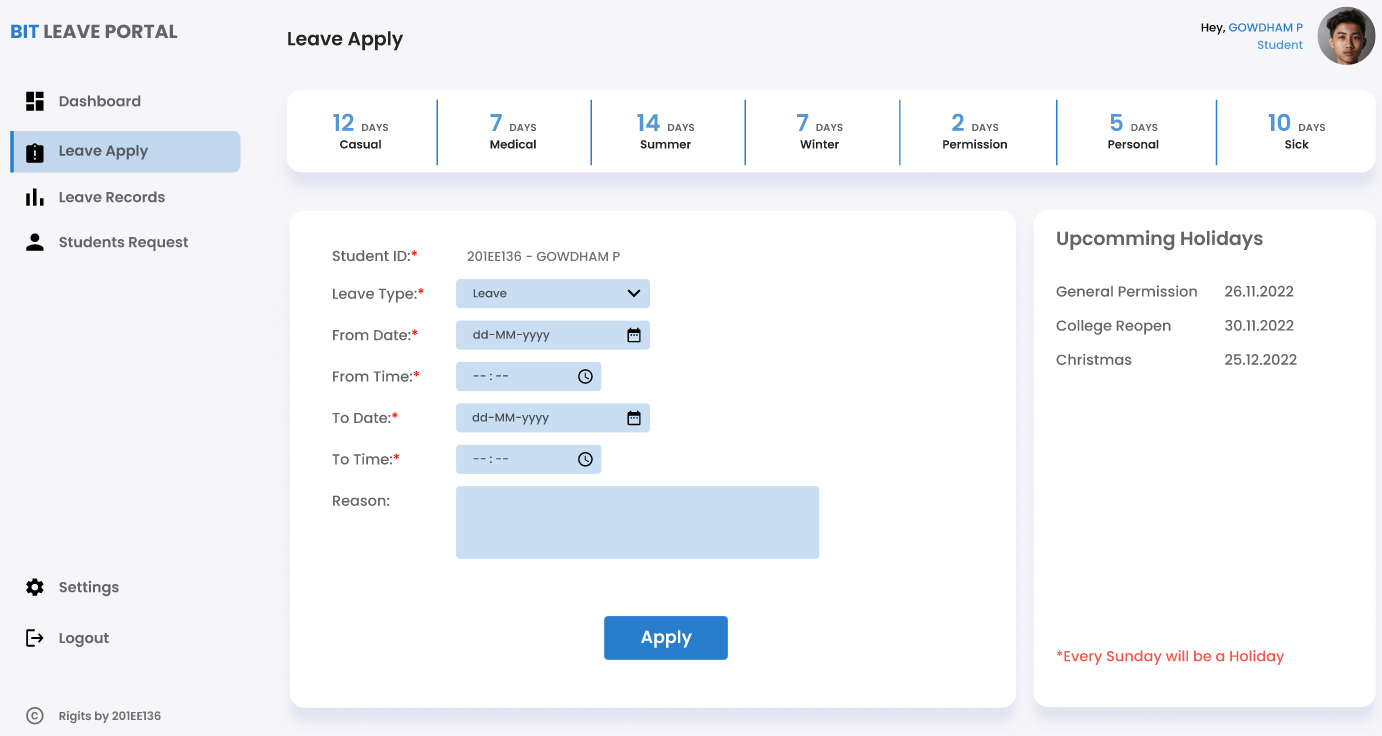 GitHub - KippuCutie/BIT-Leave-Portal: Leave portal management system ...