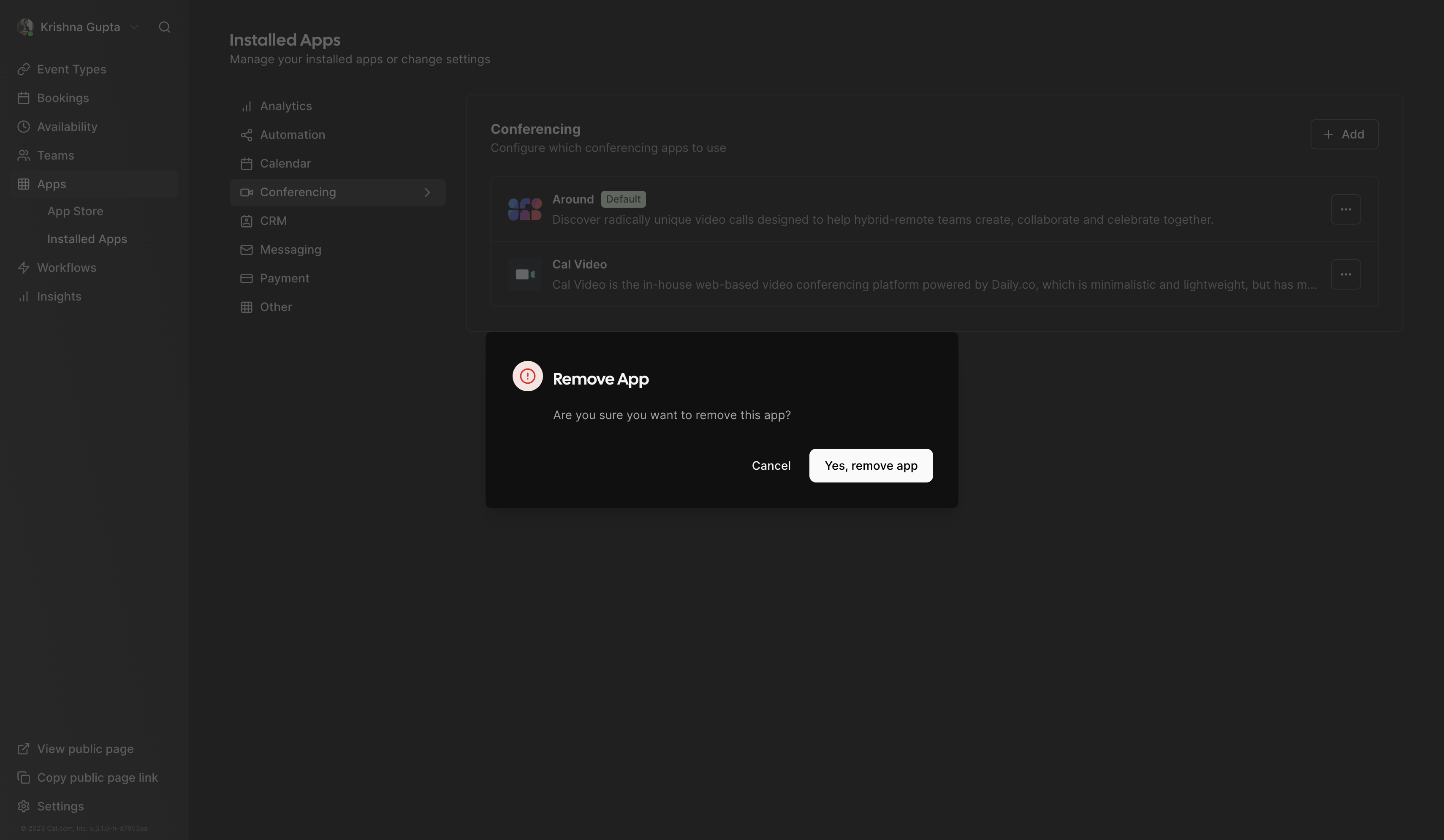 Delete Modal Style Issue For Calendar Apps · Issue 10179 · Calcom · Github 