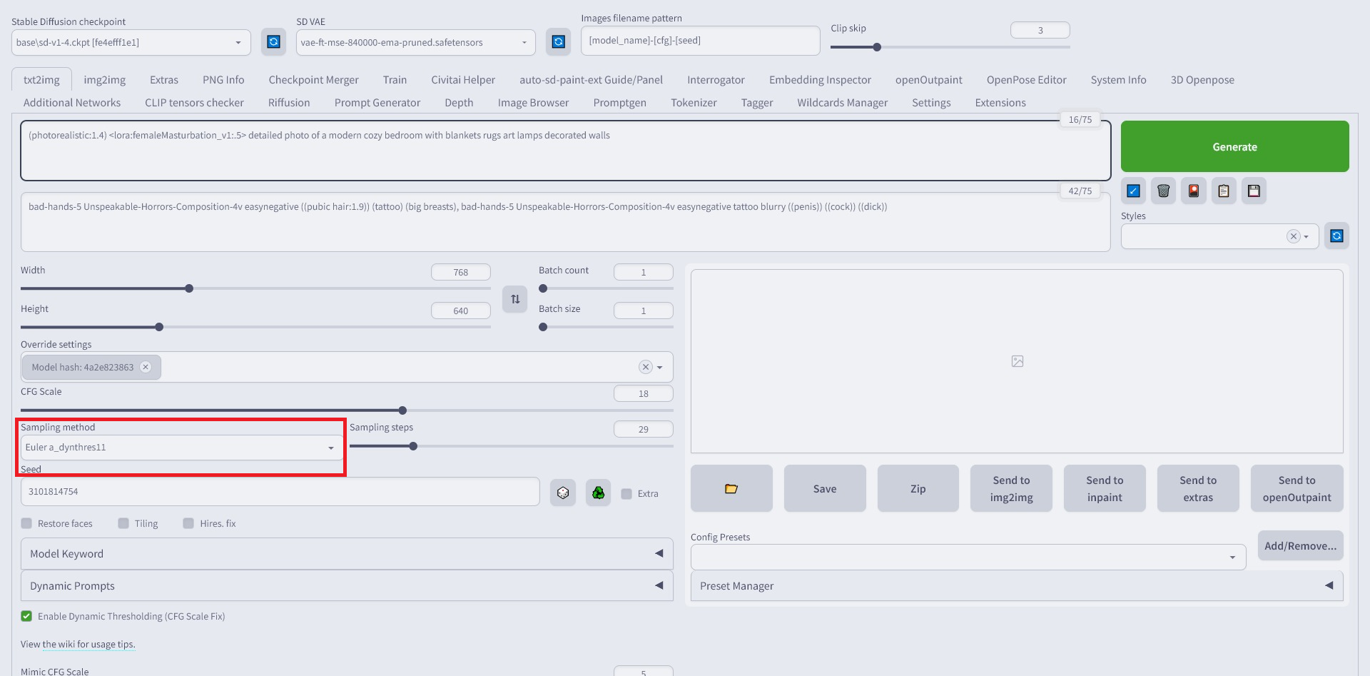 [Bug]: Sampling method shows +"_dynthres11" when loading the 'last generation' params · Issue ...