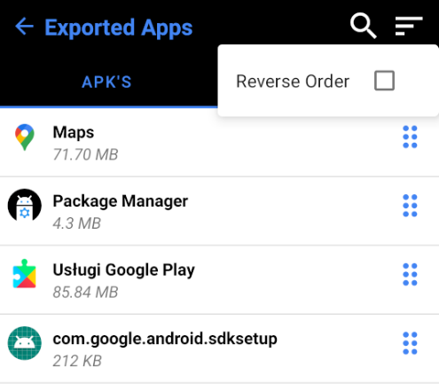 Add search and sorting options in Exported Apps · Issue #60 · SmartPack/PackageManager · GitHub