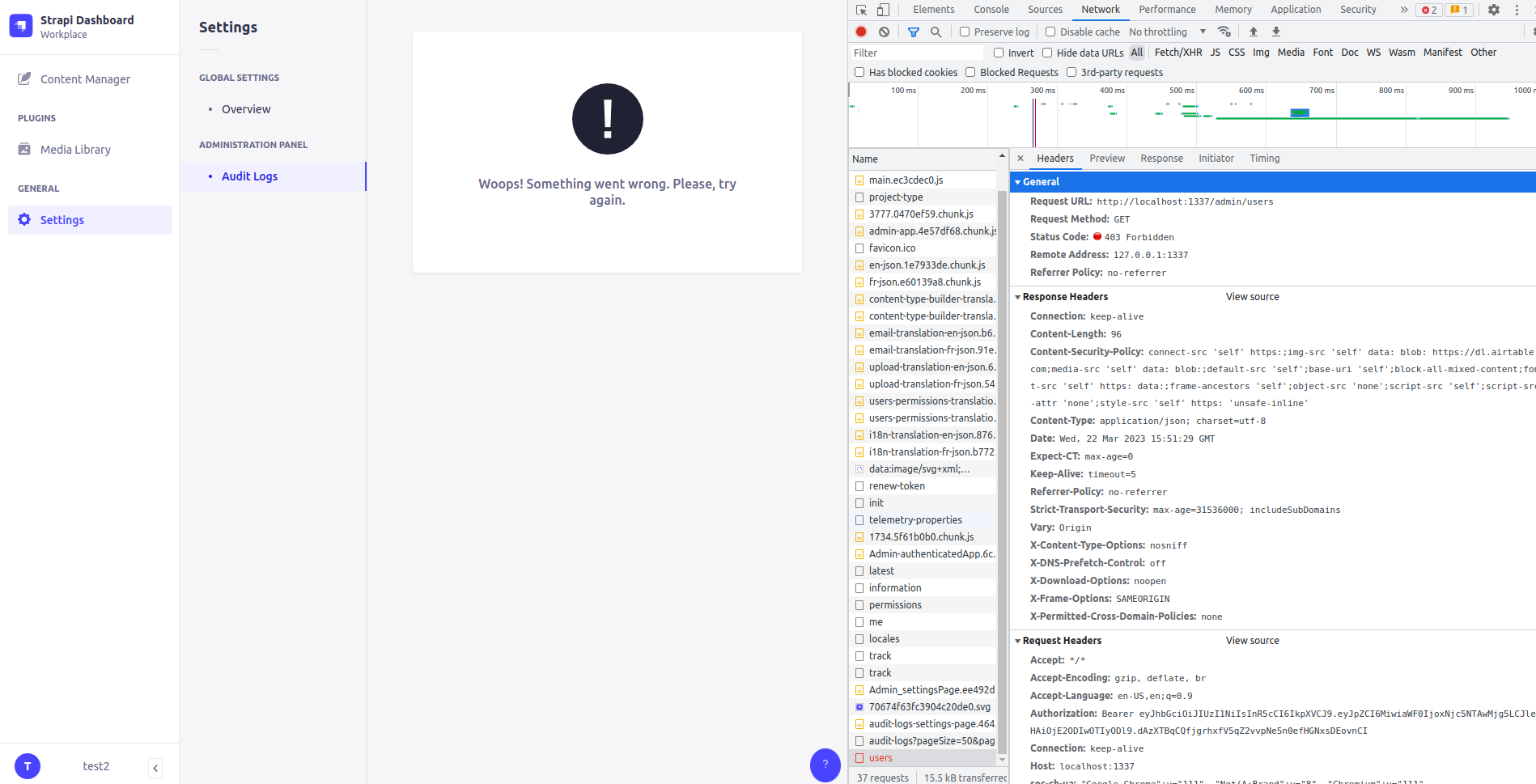 Unable to view audit logs when user doesn't have permissions to read admin users · Issue #16184 ...