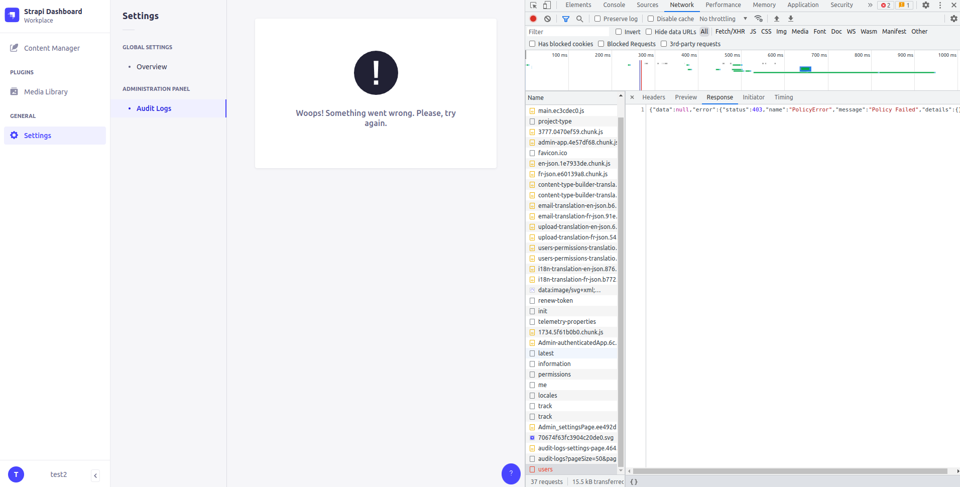 Unable to view audit logs when user doesn't have permissions to read admin users · Issue #16184 ...