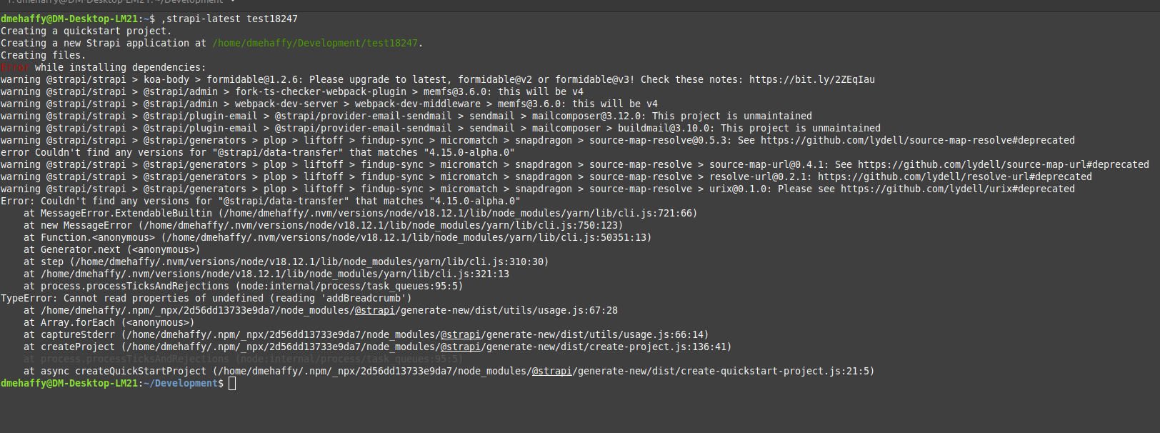 Creating New Project Fails Due To Alpha Version · Issue 18247 · Strapistrapi · Github