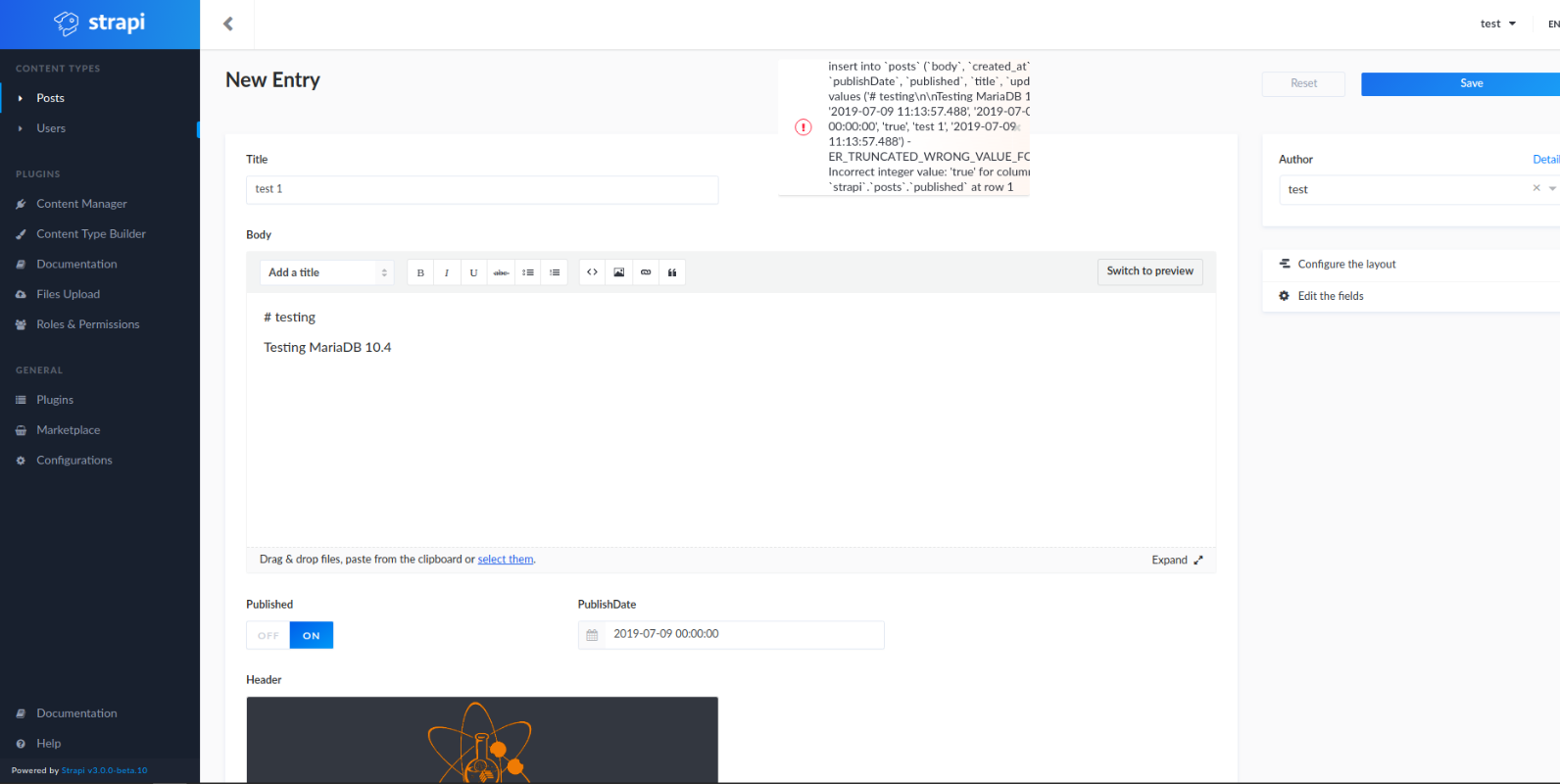 Boolean Values Through The Adminui Arent Working On Mysql · Issue 3588 · Strapistrapi · Github