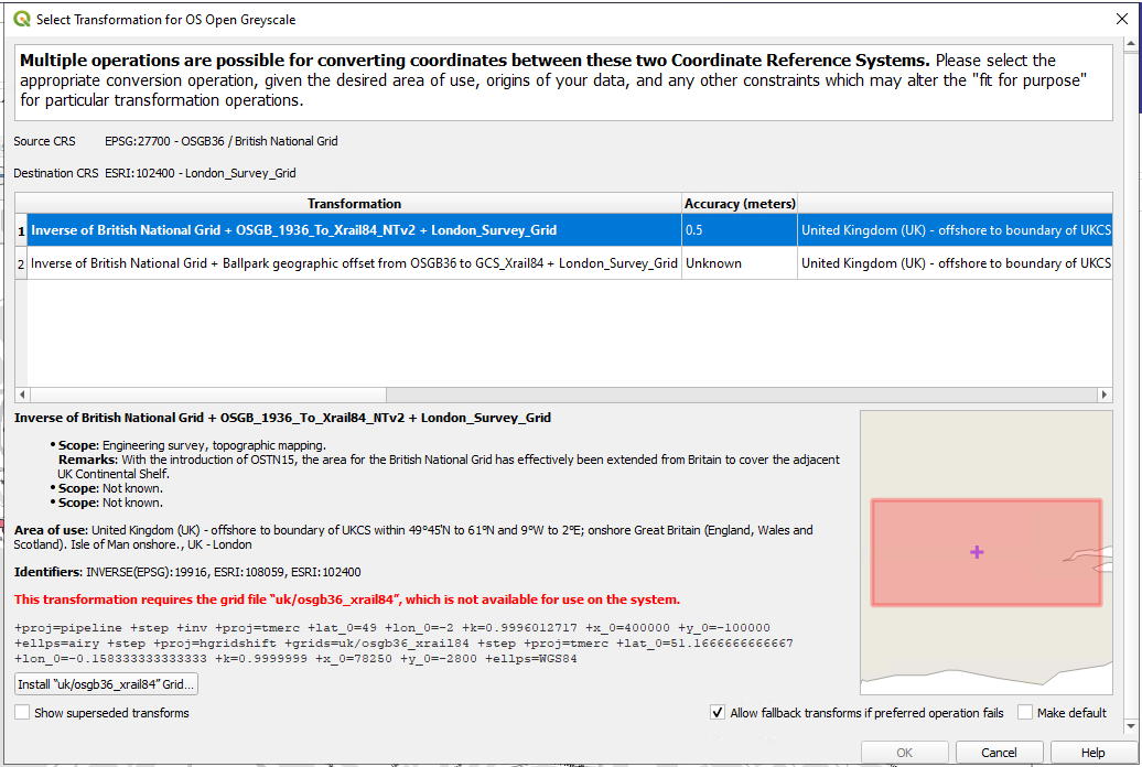Preferred Transformation Not Available Install Grid Shift File Osgb36xrail84 Ignores File
