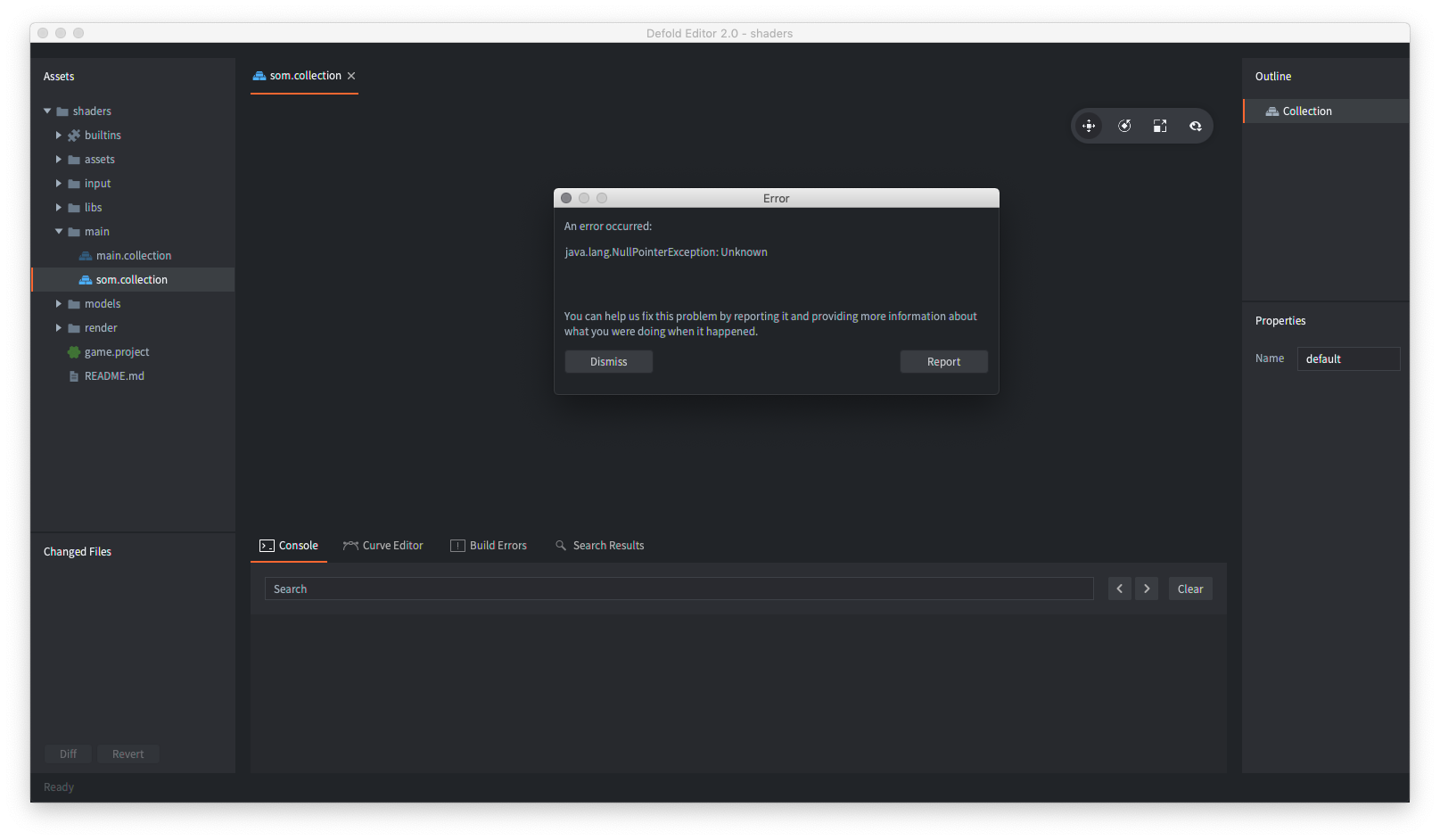 NullPointerException and a crash when opening a collection or a model. · Issue #2485 · defold ...