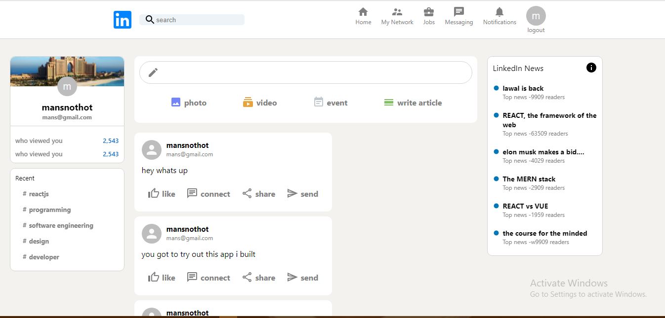 GitHub - sphade/LinkedIn-clone: a clone of the linkedIn application