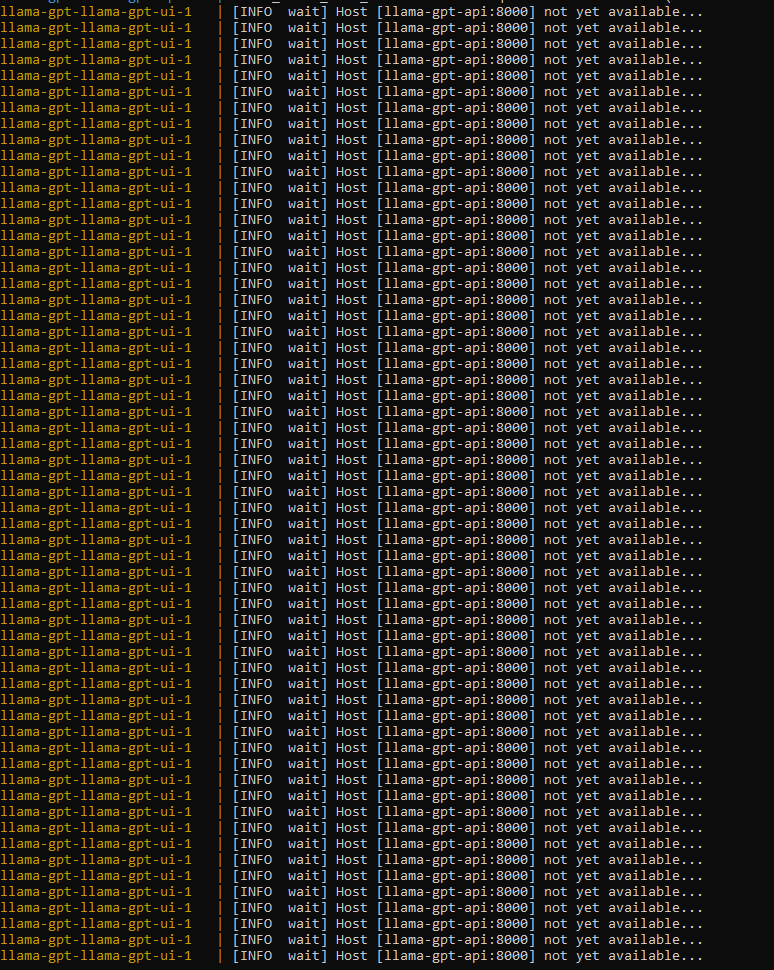 Stuck on '[Host [llama-gpt-api-cuda-ggml:8000] not yet available...' · Issue #86 · getumbrel ...