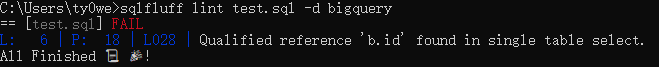 L028 Single Table Statement Within Exists Statement Conflicts With Unqualified Setting