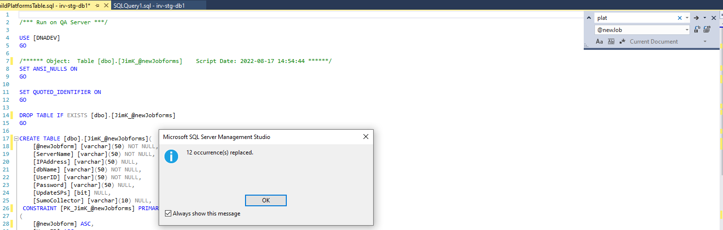 Selection undone when filling out Find/Replace · Issue #21666 · microsoft/azuredatastudio · GitHub