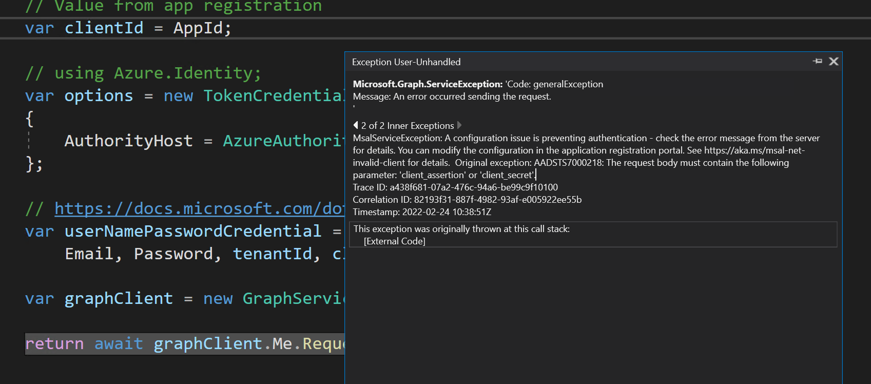 Username/password provider throws an error · Issue #1259 · microsoftgraph/msgraph-sdk-dotnet ...
