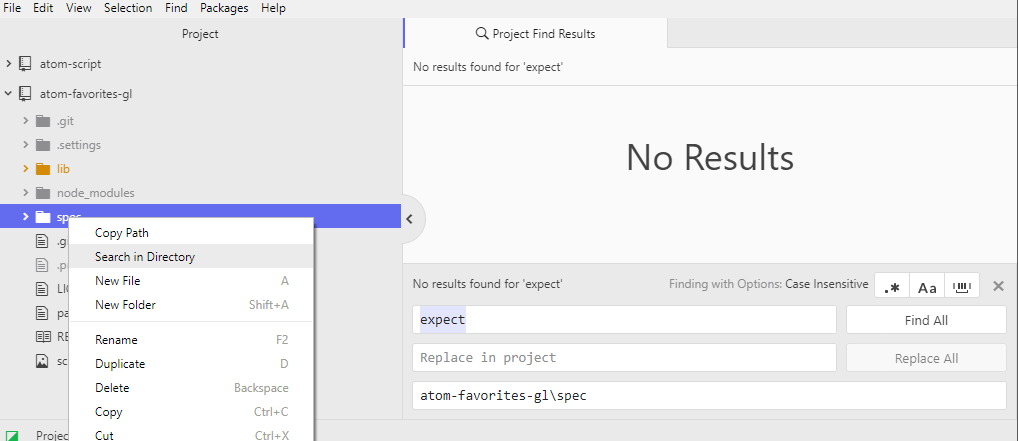 Search in directory does not work for root project folder when using ...