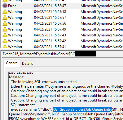 Sync-NAVApp : The following SQL error was unexpected: Either the parameter @objname is ambiguous ...