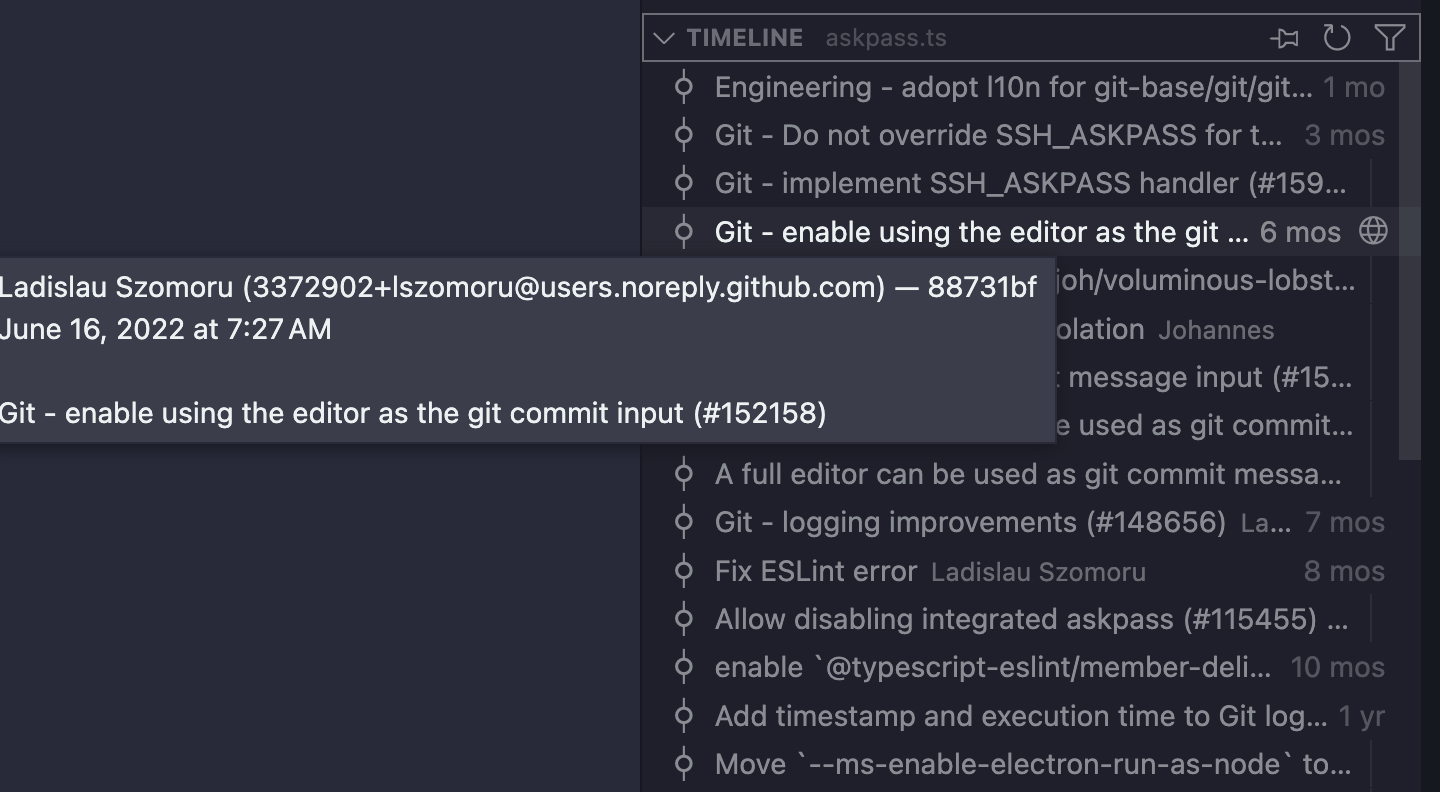 Improve commit information with PR details · Issue #169209 · microsoft/vscode · GitHub