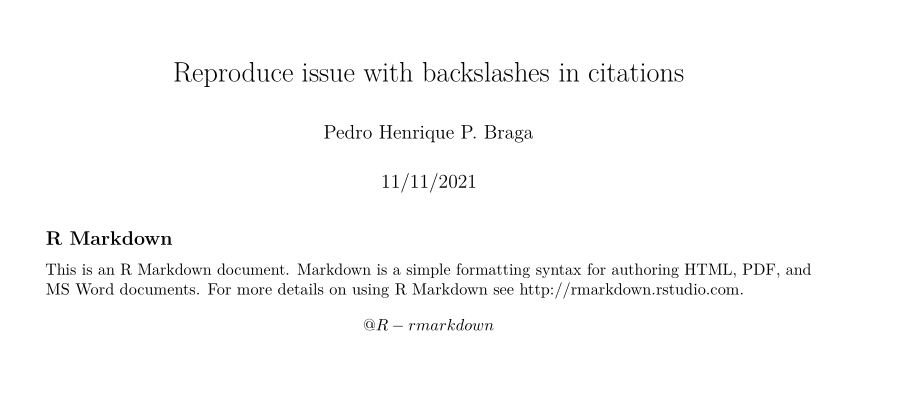 Backslashes are added to citations when using the RMarkdown Visual Editor, resulting in the ...