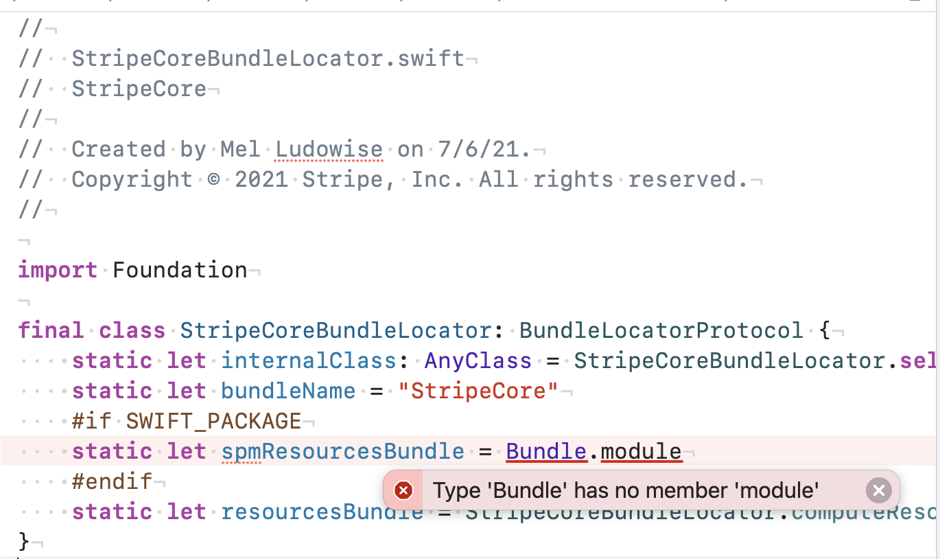 Bug: SPM error: Tuist doesn't generate the derived file Bundle+StripeCore for Stripe dependency ...