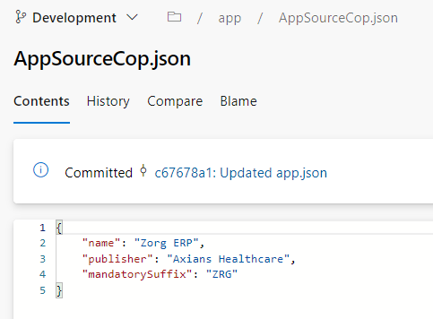 AS0054 - The AppSourceCop configuration must specify one of the following properties ...