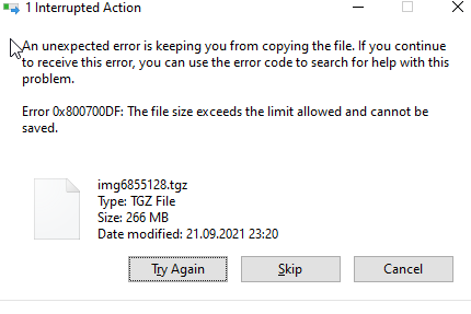 It is not possible to open a large file or save it to the local disk ...