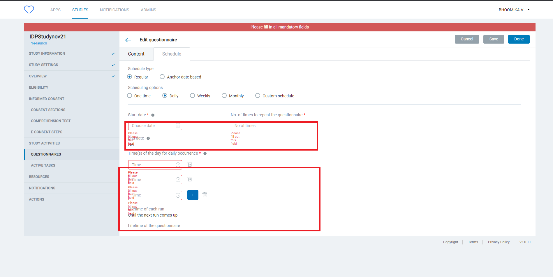 [SB] UI Issue > Questionnaires / Active task > Error messages are overlapping in the scheduling ...