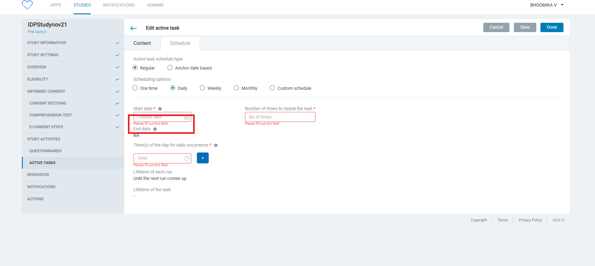 Sb Ui Issue Questionnaires Active Task Error Messages Are Overlapping In The Scheduling