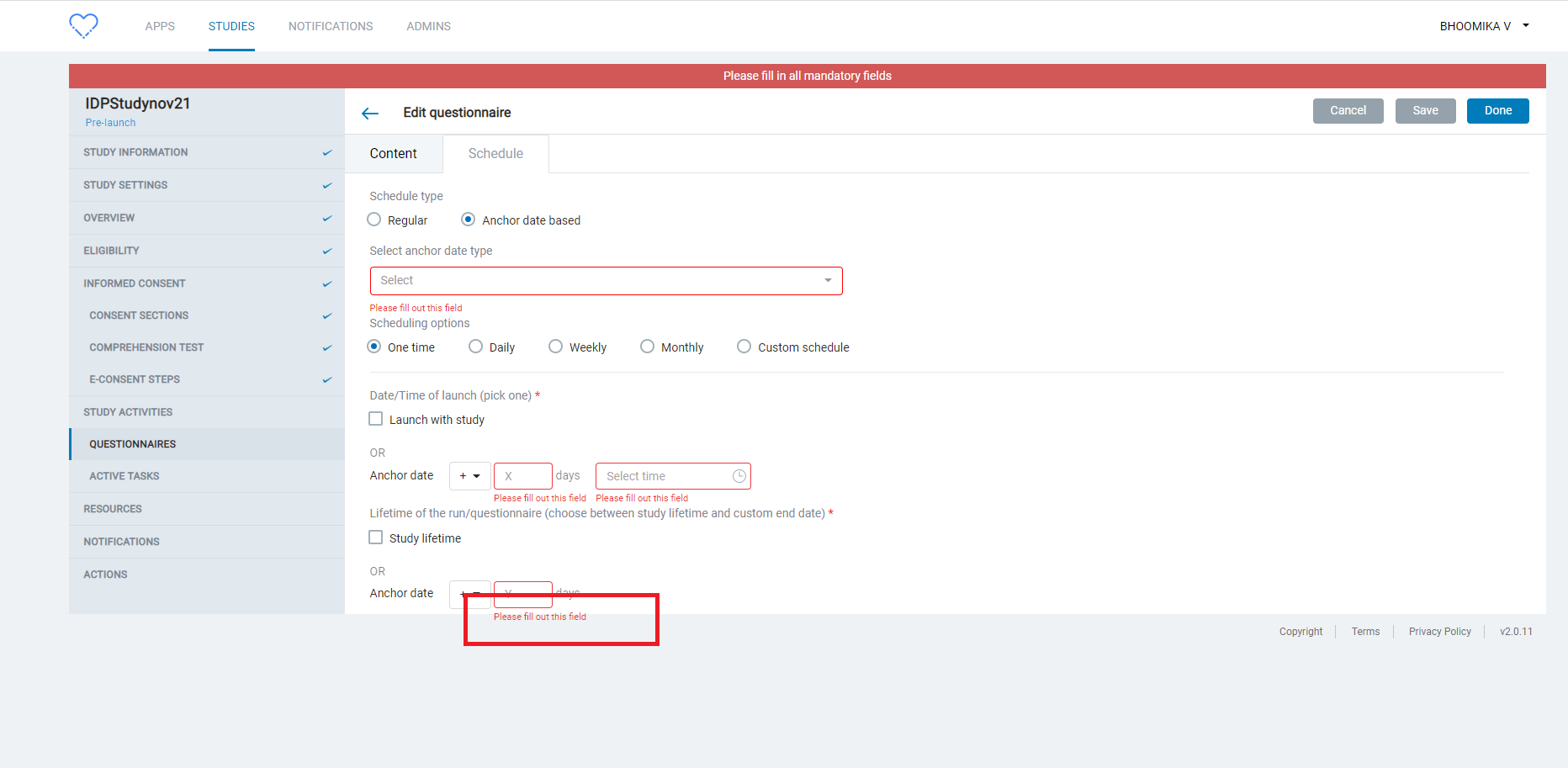 [SB] UI Issue > Questionnaires / Active task > Error messages are overlapping in the scheduling ...