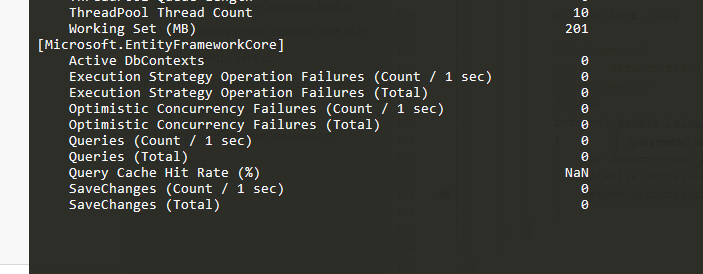 [dotnet counters] Query Cache Hit Rate (%) is NaN · Issue #25142 · dotnet/efcore · GitHub