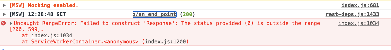 Failed to construct 'Response': The status provided (0) is outside the range [200, 599] · Issue ...