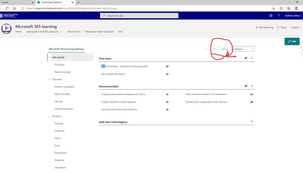 Not able to hide and show category on LMS admin page as site owner ...
