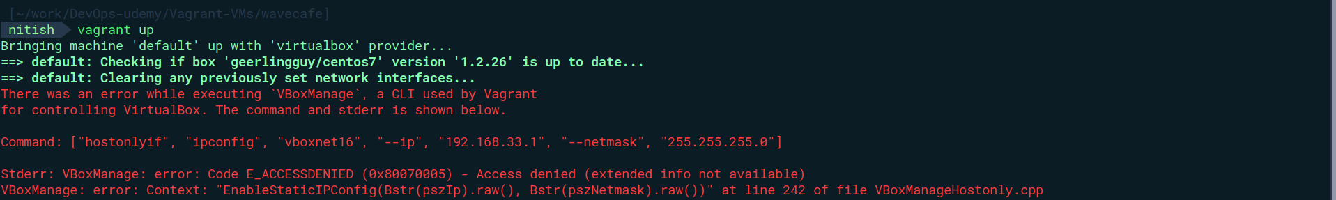 There Was An Error While Executing `vboxmanage` A Cli Used By Vagrant For Controlling 