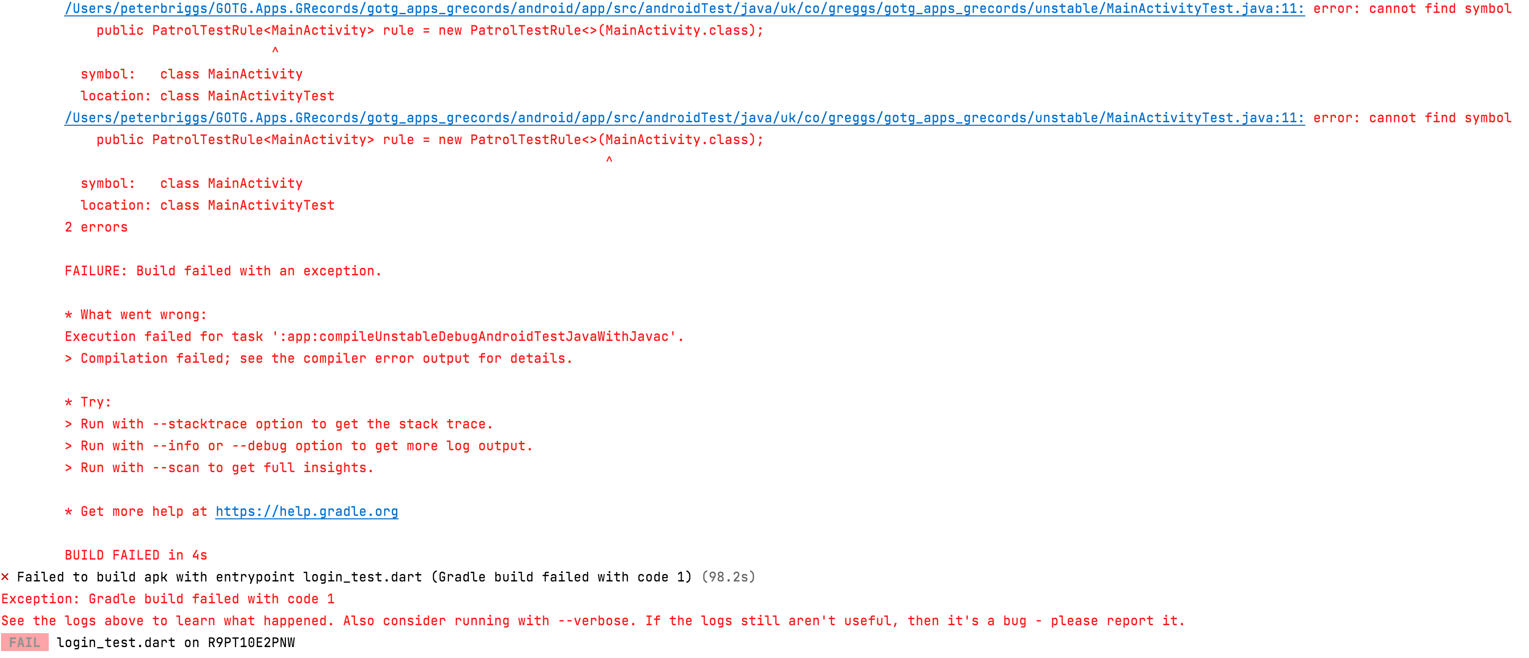 Gradle build of integration test fails because of missing Patrol ...
