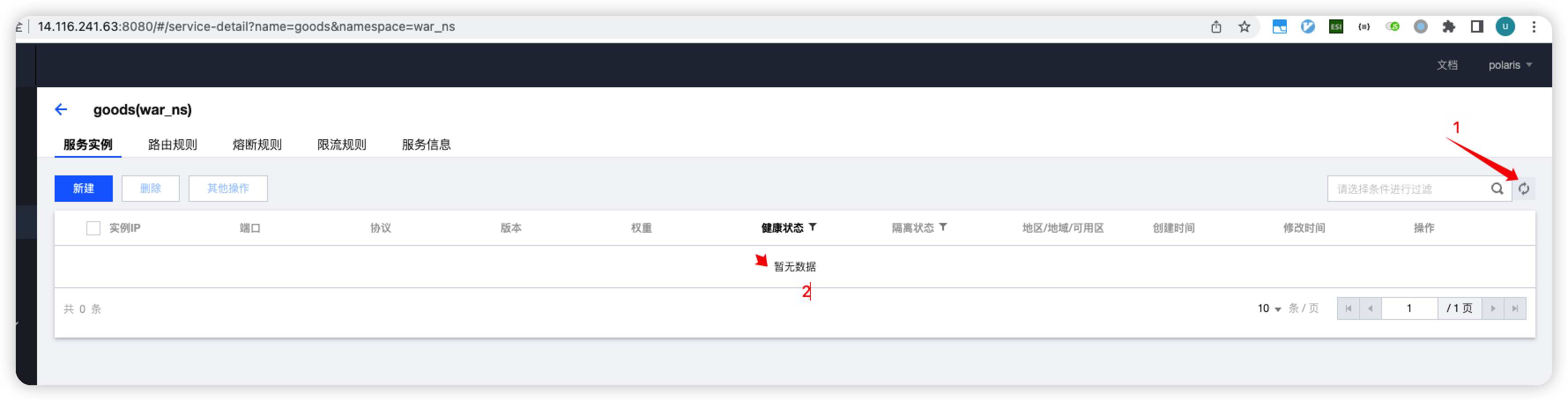 [Bugs] 服务列表，检索按钮失效，无法检测默认条件下的实例 · Issue #793 · polarismesh/polaris · GitHub